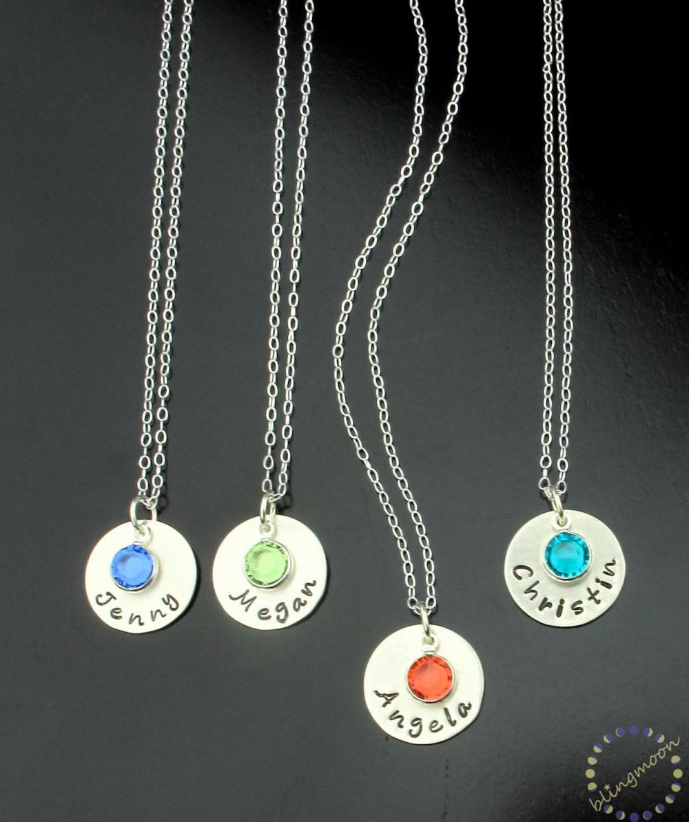 Sterling Silver Necklace Birthstone Charm Personalized Jewelry Name ...